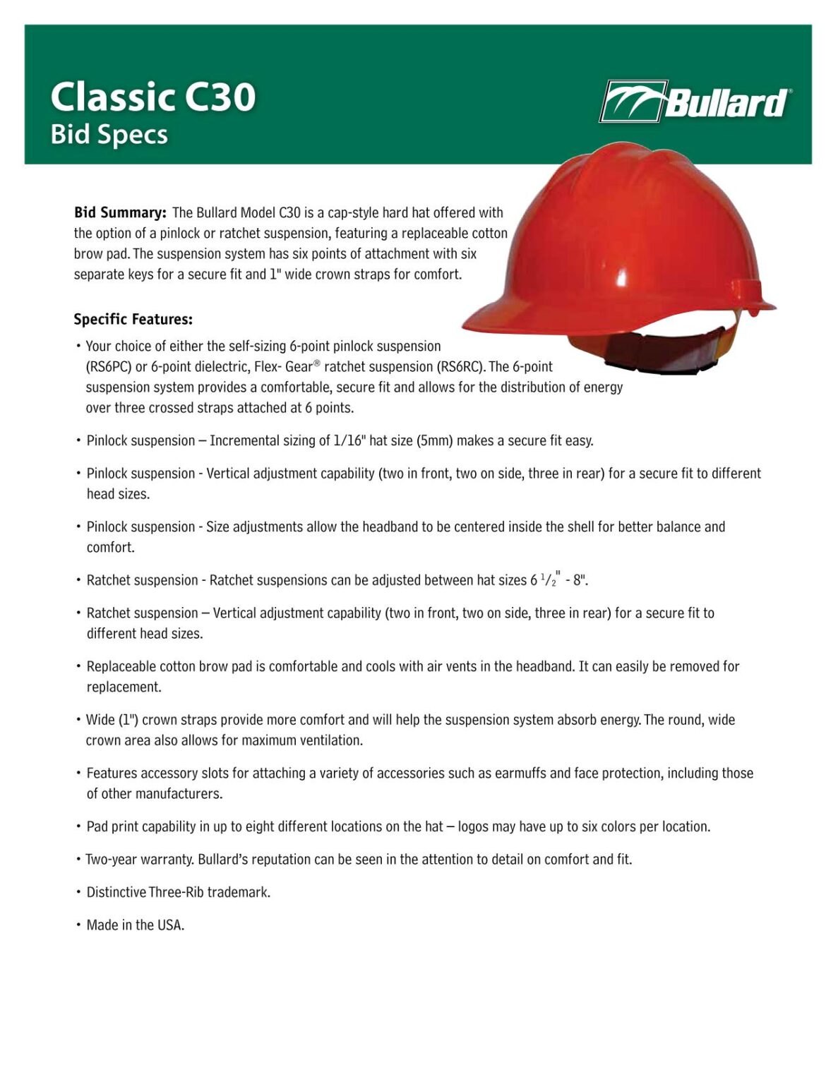 Nón bảo hộ Bullard C30 - Thế Giới Bảo Hộ Lao Động